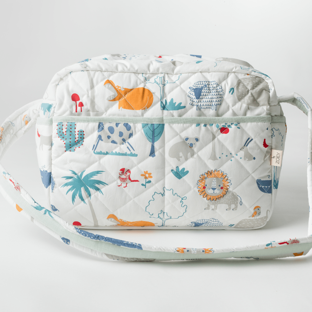 Happy Animal Tribe Diaper Bag (100% Cotton with diamond Quilting) – Zoey
