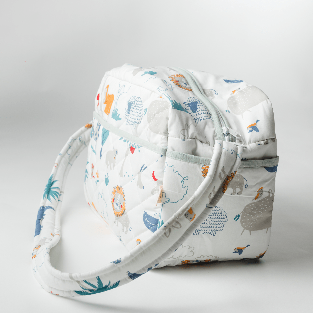 Happy Animal Tribe Diaper Bag (100% Cotton with diamond Quilting) – Zoey