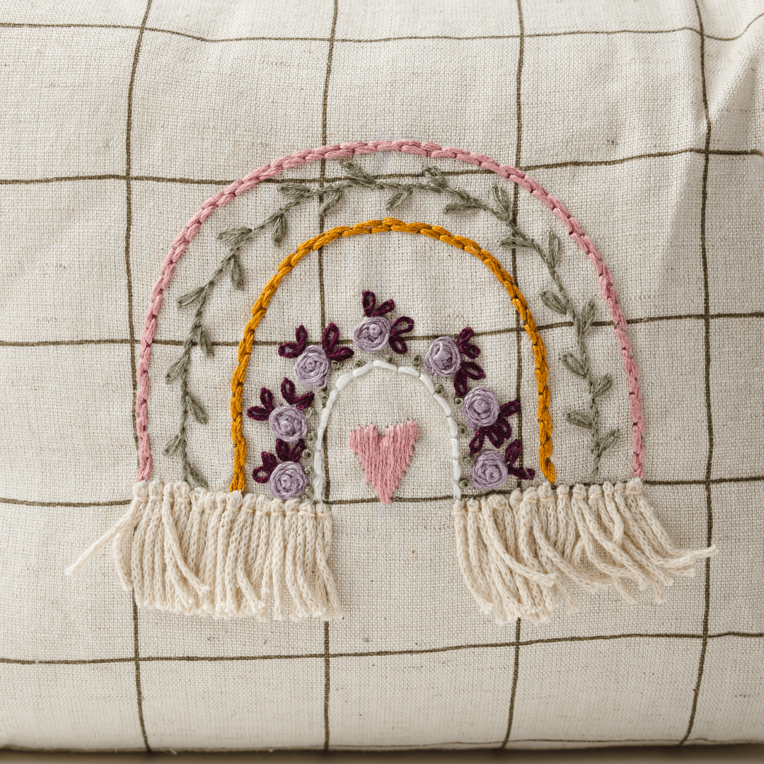 Hand Embroidered Rainbow Cotton Pouch – Zoey